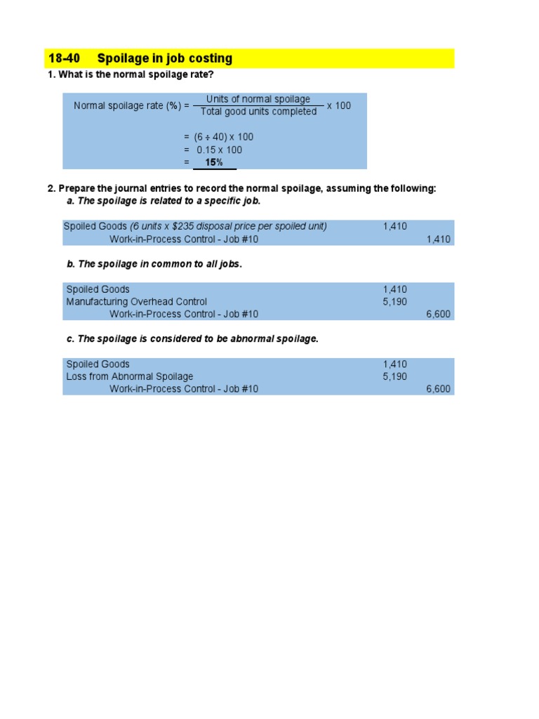 18-40 Spoilage in Job Costing: 1. What Is The Normal Spoilage Rate ...