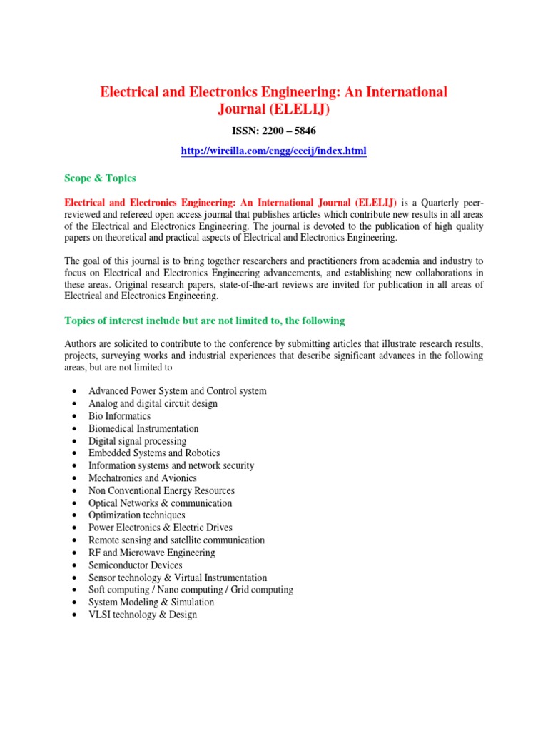 Electrical and Electronics Engineering: An International Journal ...
