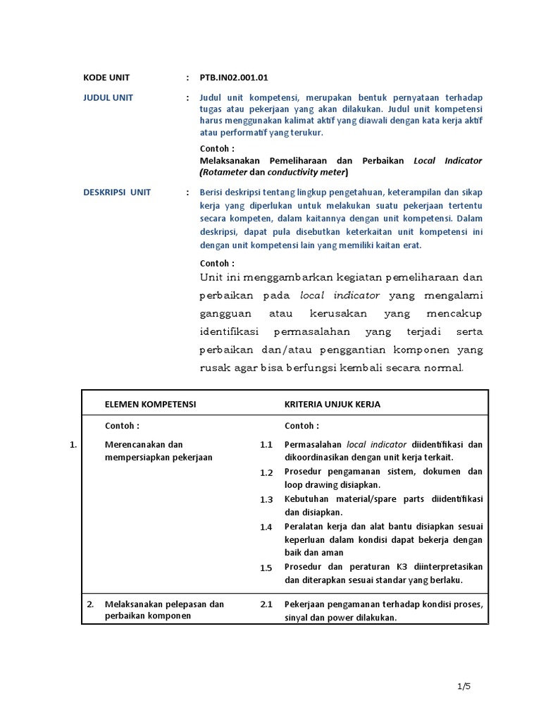 Format SKKNI - Contoh Pengisian | PDF
