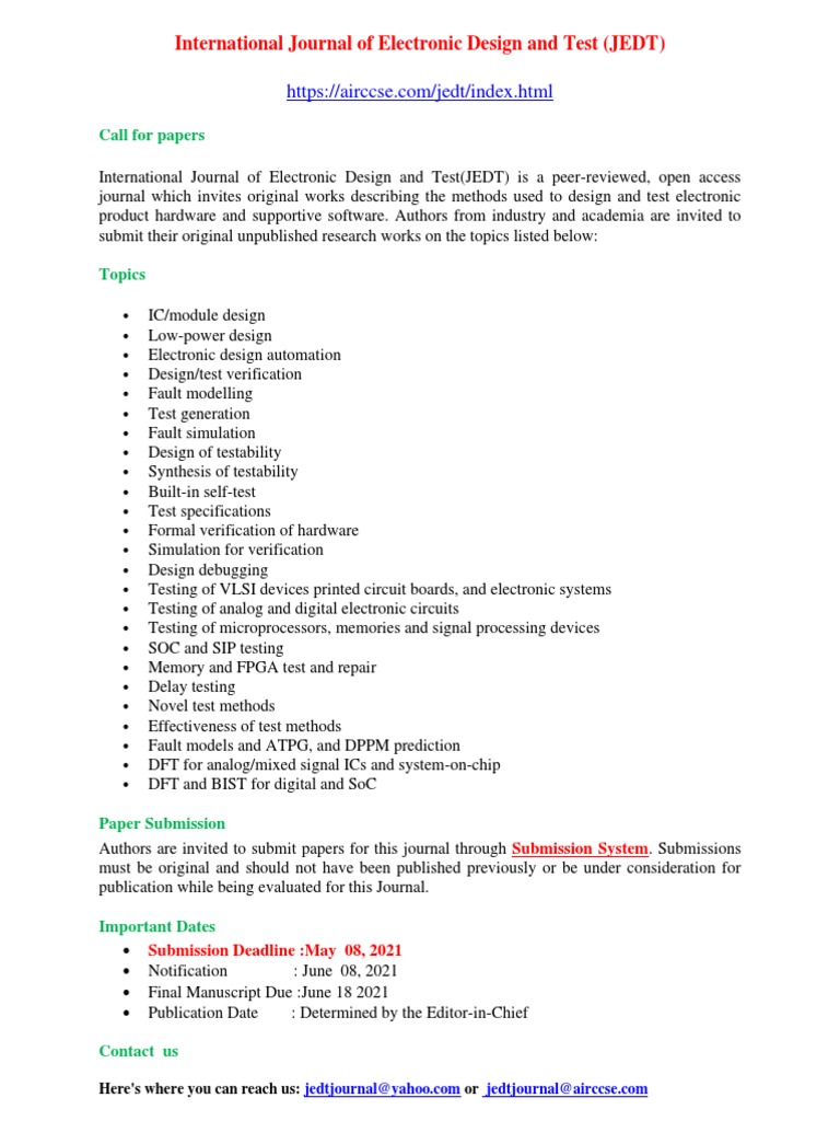 International Journal of Electronic Design and Test (JEDT) | PDF