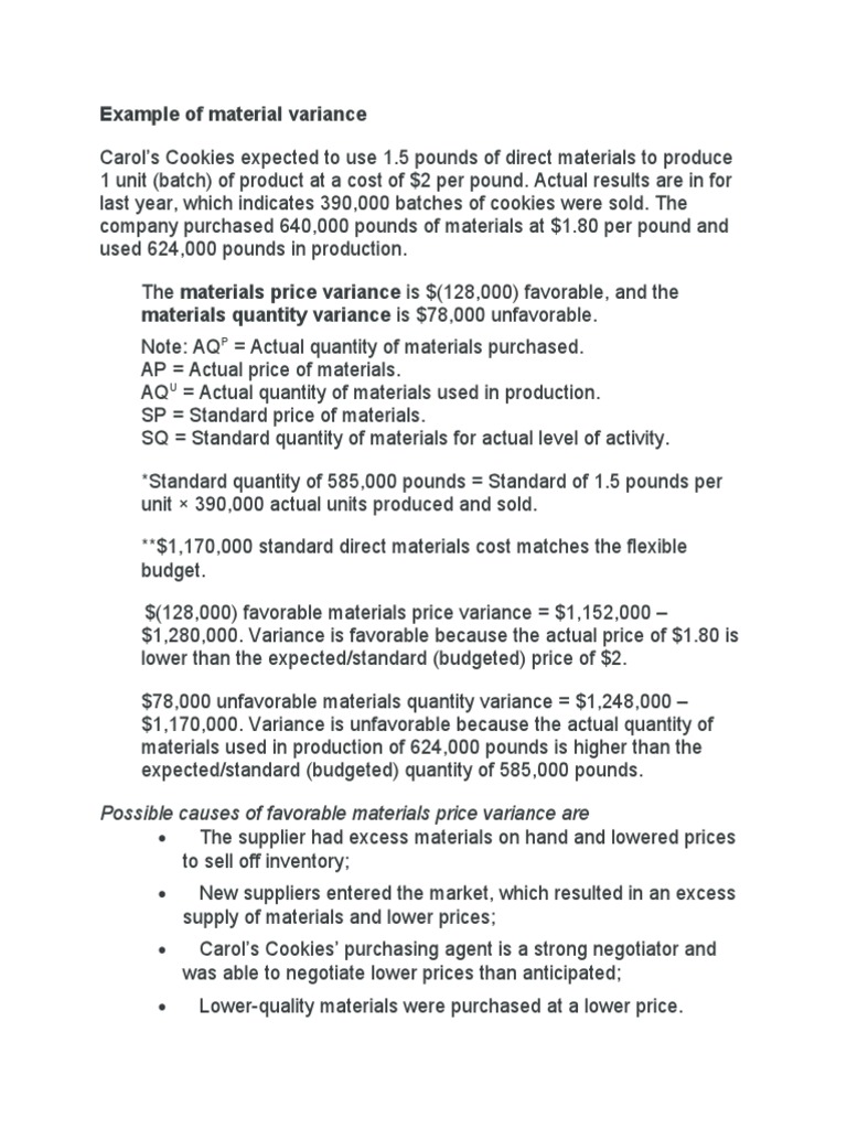 Example of Material Variance | PDF
