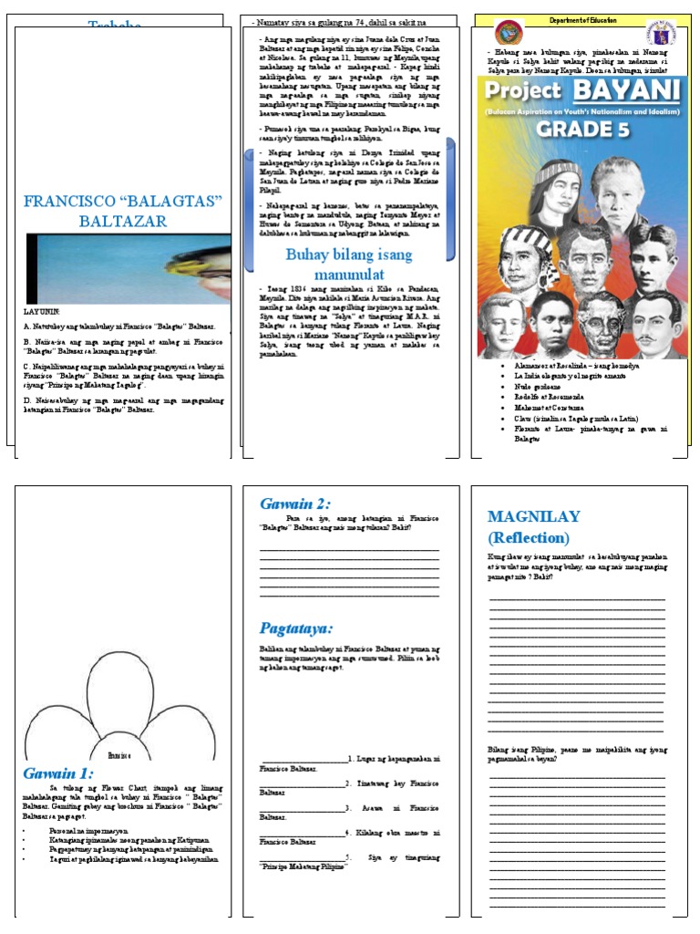 Grade 5 Francisco Baltazar Project Bayani Brochure | PDF
