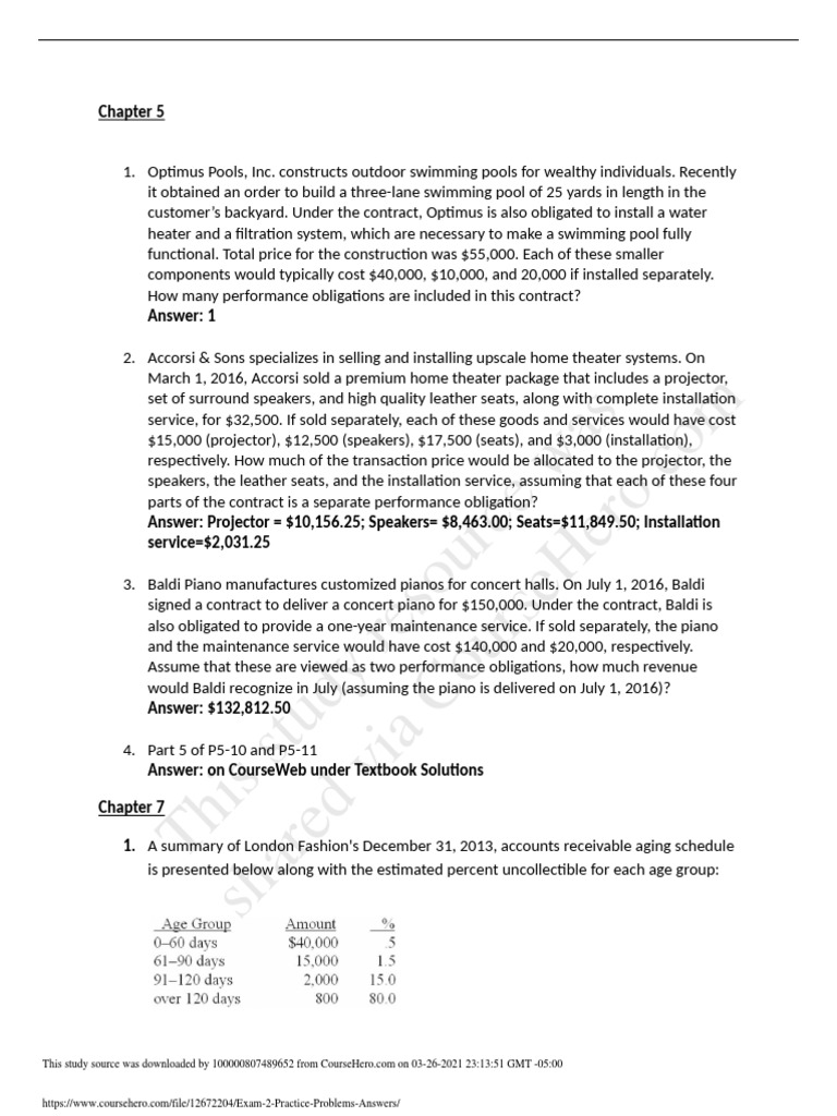 Exam 2 Practice Problems Answers | PDF