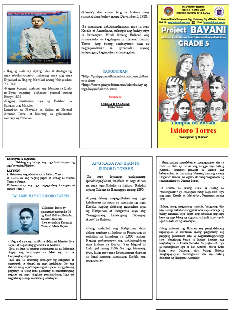 GRADE 5 PROJECT BAYANI BROCHURE Isidoro Torres Brochure | PDF