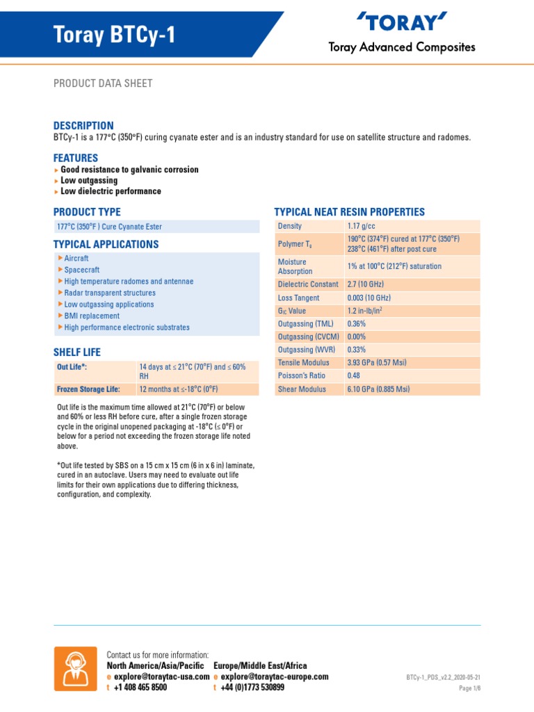 Toray Btcy-1: Description Features | PDF | Composite Material | Pascal ...