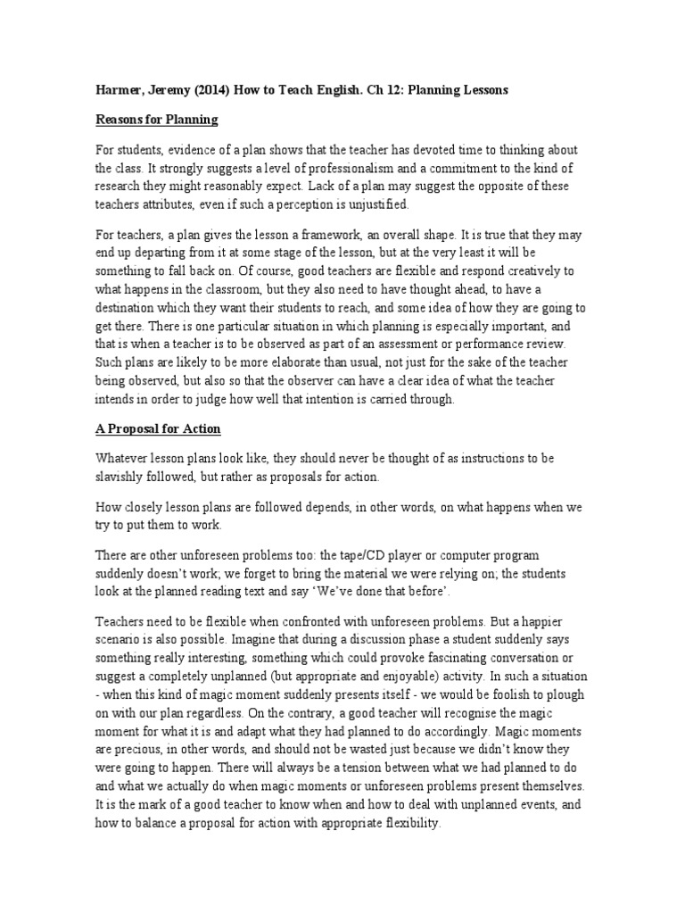12 - How To Teach English Chapter 12 - Planning Lessons | PDF | Lesson Plan | Teachers