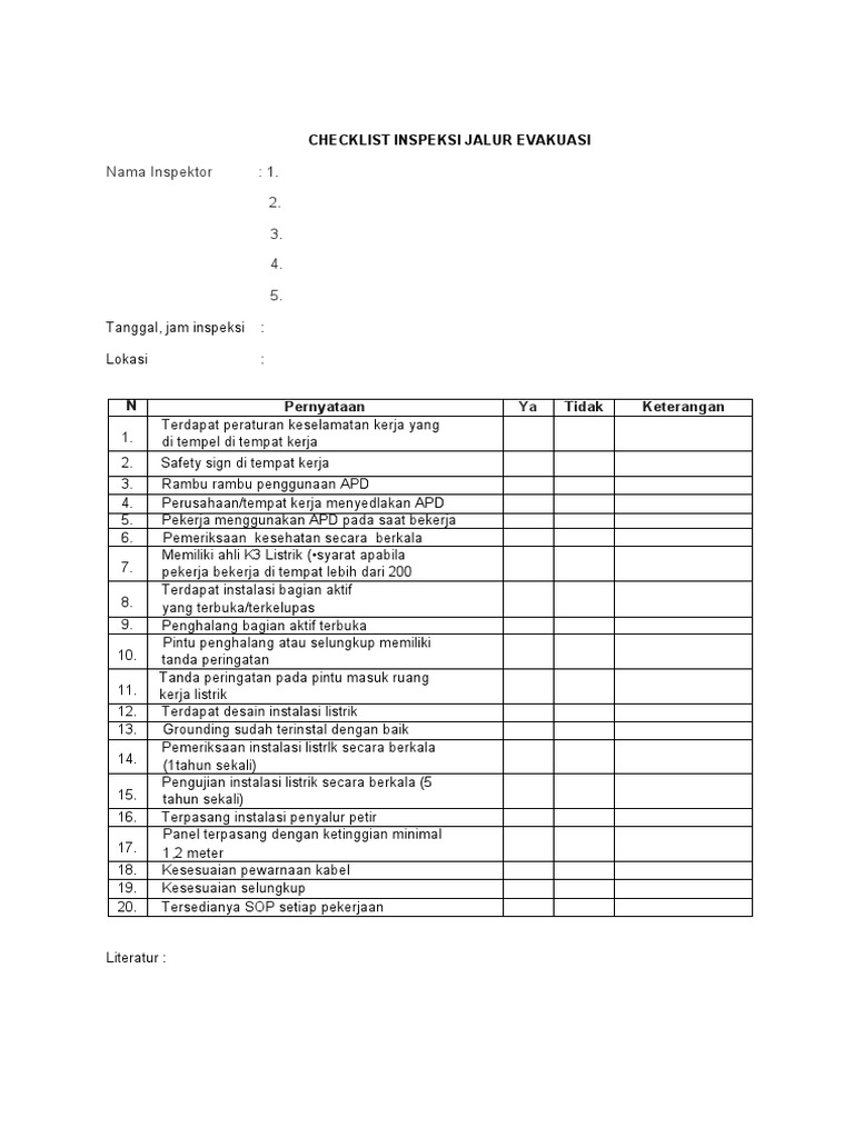 Checklist Jalur Evakuasi dan Keselamatan | PDF