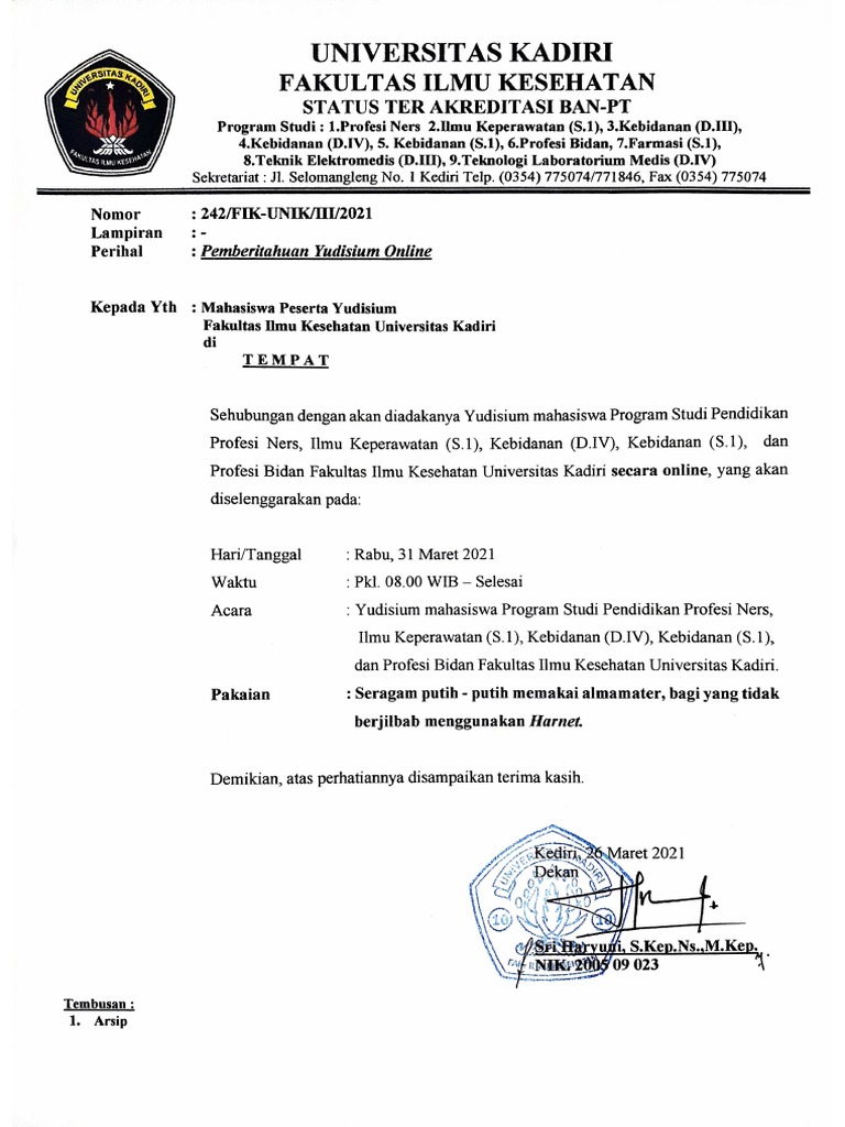 Contoh Surat UNDANGAN YUDISIUM MHS | PDF