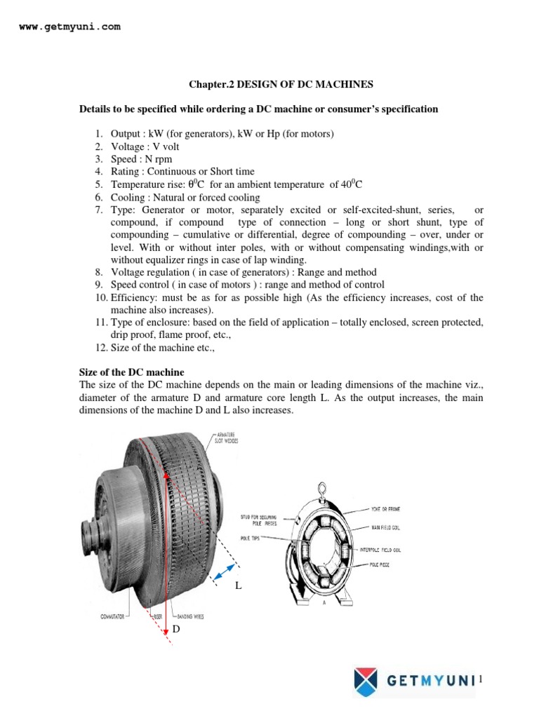 Chapter.2 Design of DC Machines Details To Be Specified While Ordering ...