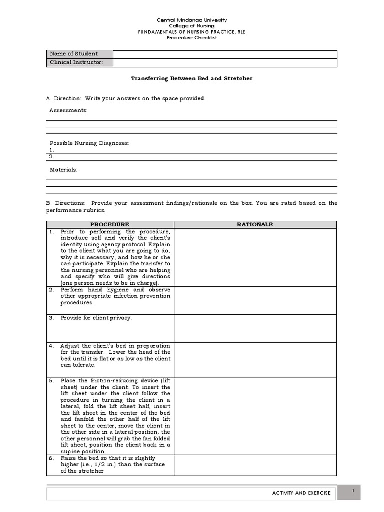 Bed to Stretcher Transfer Procedure | PDF | Health Care