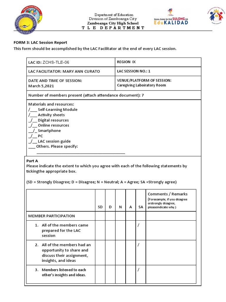 Form 3. LAC Session Report | PDF | Behavior Modification ...