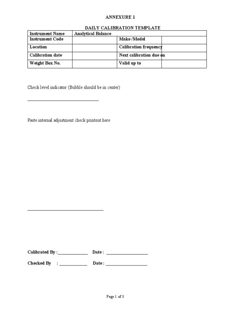 Daily Calibration Template for Balances | PDF | Weighing Scale ...