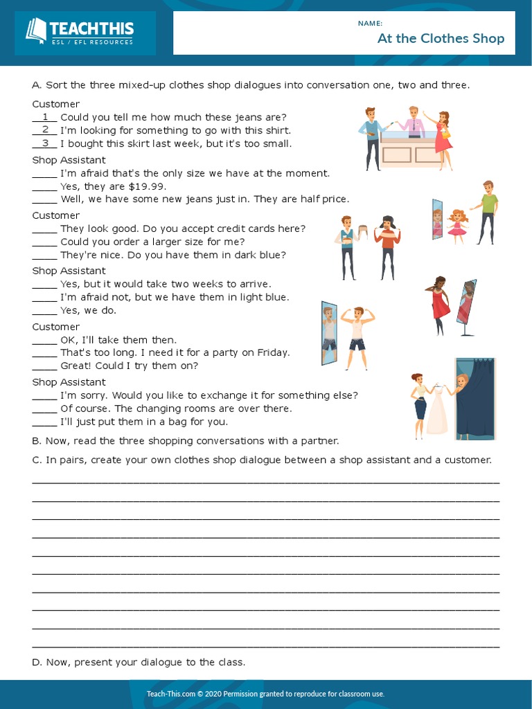 Clothes Shop Dialogue Activities | PDF