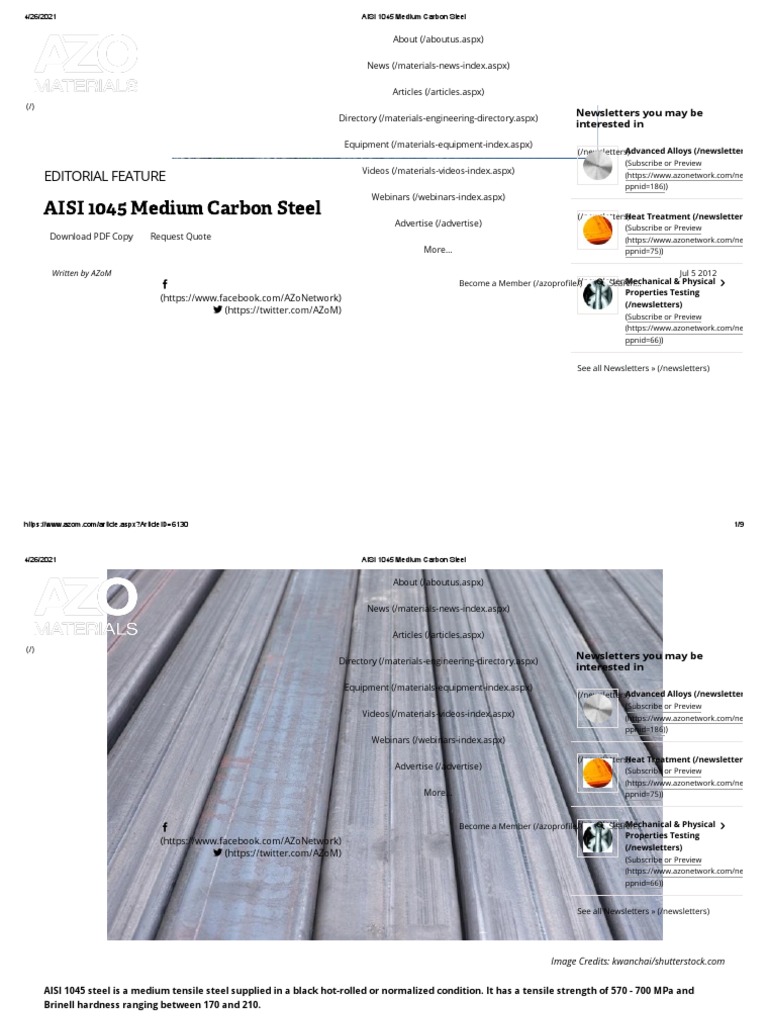 AISI 1045 Medium Carbon Steel | Download Free PDF | Heat Treating ...