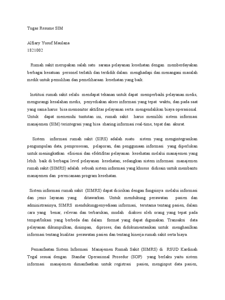 Resume SIM - Alfiaryyusufm 1821002 | PDF