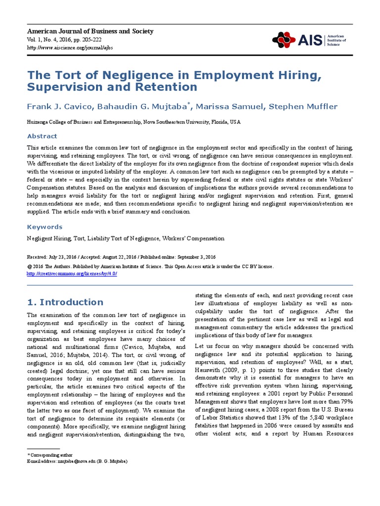 Exploring Employer Liability for Negligent Hiring, Supervision and ...