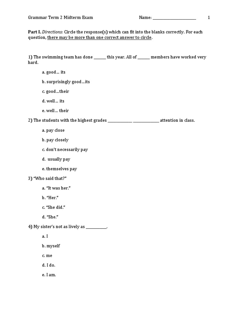 Grammar Blue Term 2 Midterm | PDF | Adjective | Linguistics