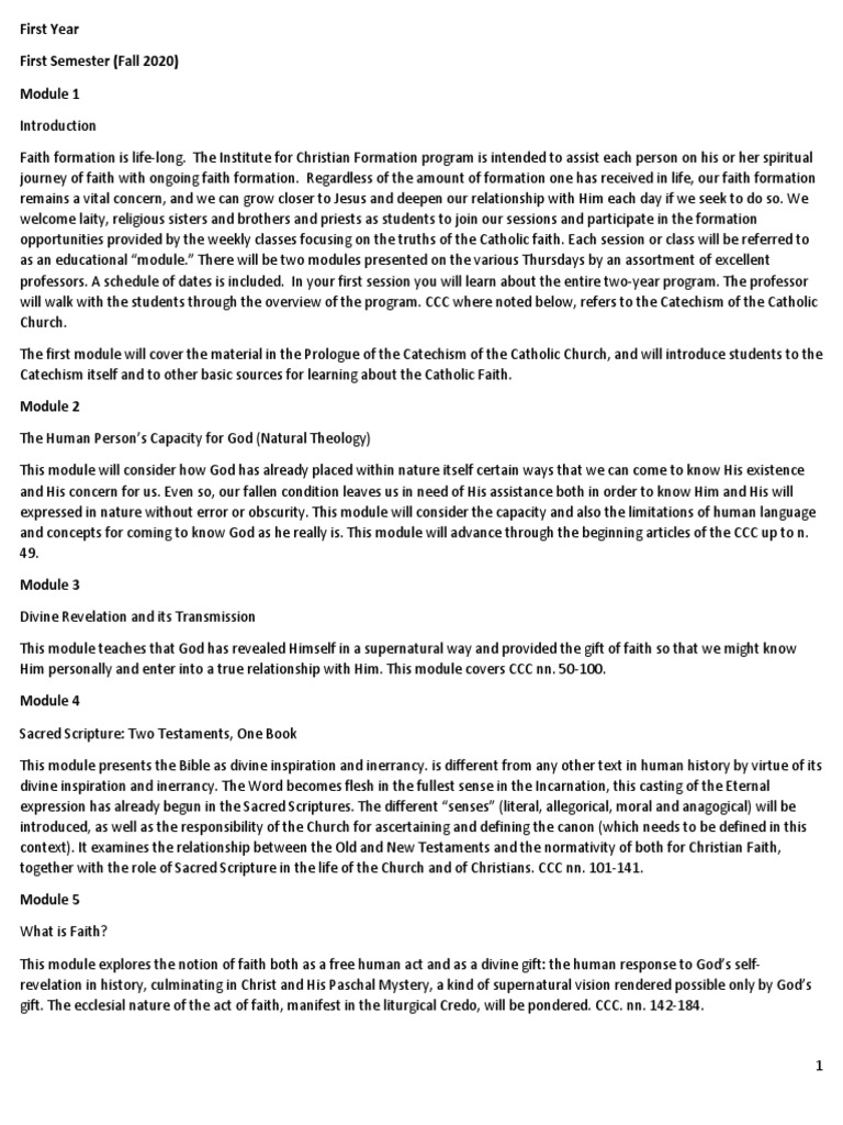 First Year Faith Formation Modules | PDF | Catholic Church | Eucharist