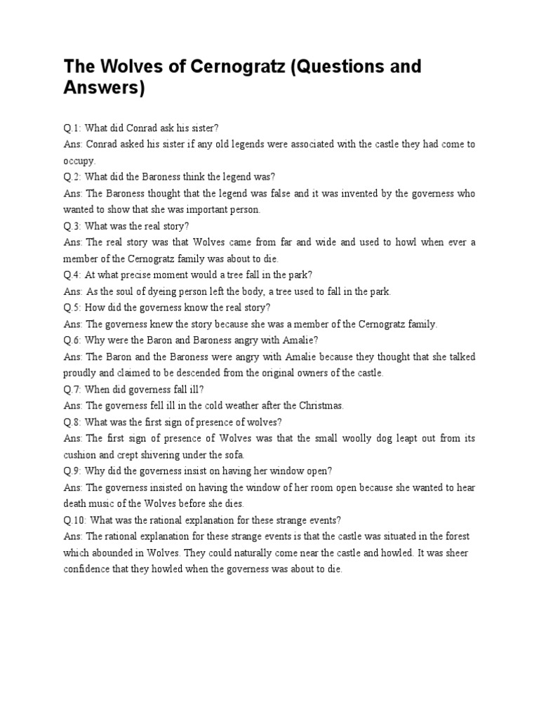 Cernogratz Wolves: Q&A for Class 7 | PDF