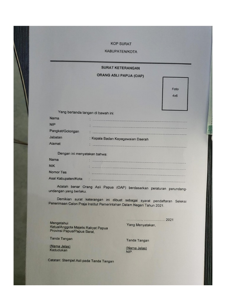 Surat Keterangan OAP (Non OAP) - Dikonversi | PDF