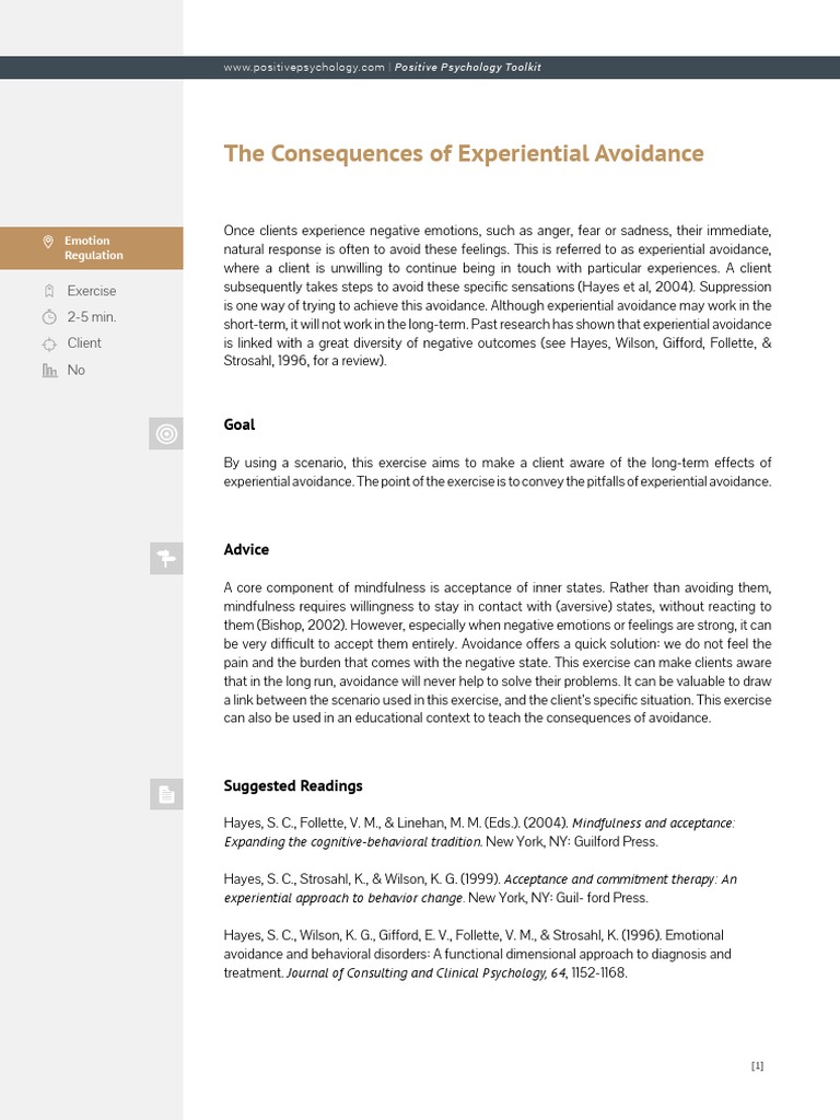 The Consequences of Experiential Avoidance | PDF | Mindfulness | Feeling
