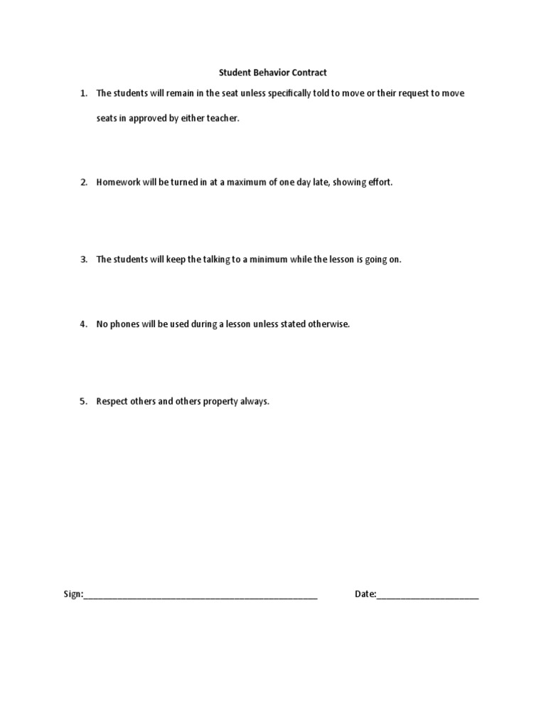 Student Behavior Contract | PDF