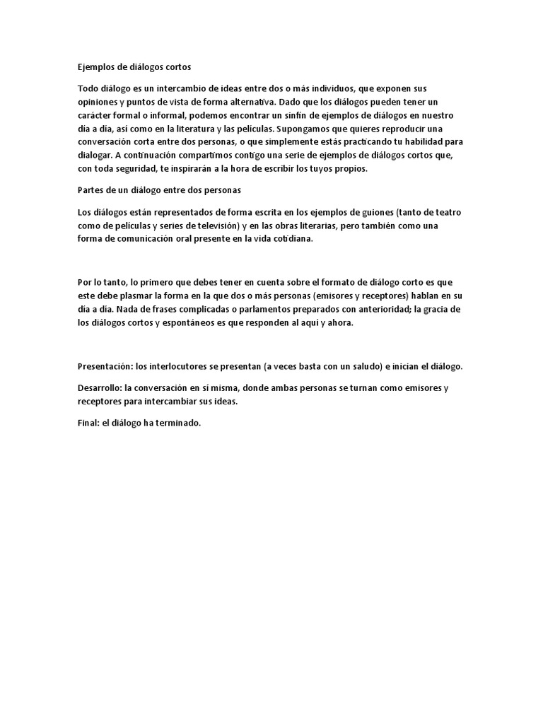 Ejemplos de Diálogos Cortos | PDF