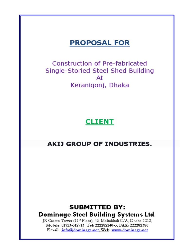 Proposal For: Dominage Steel Building Systems LTD | PDF | Screw ...