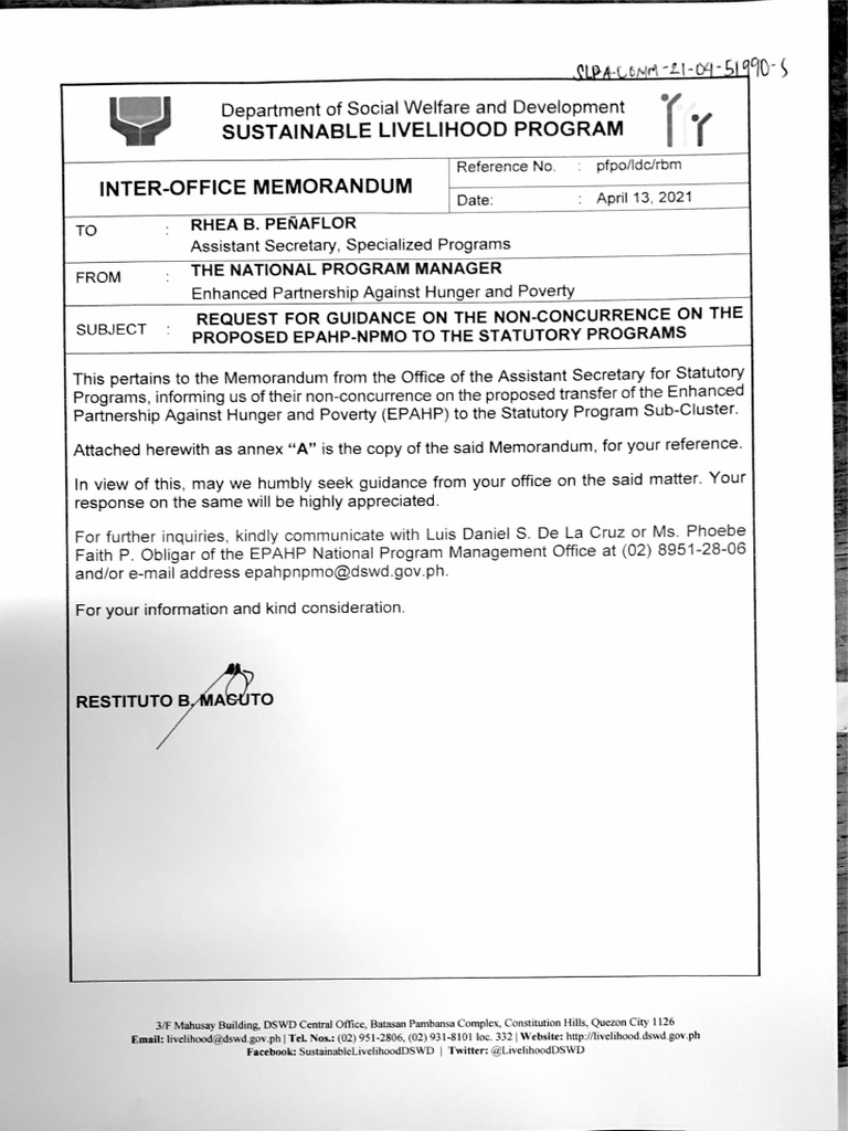 2021.04.13 Memo To Asec. Rhea | PDF