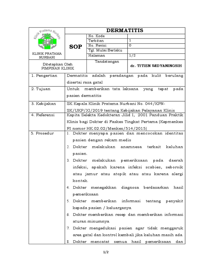 SOP Penanganan Dermatitis Klinik Nurbani | PDF