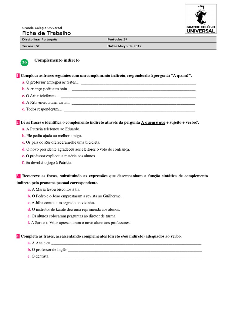 Complemento Indireto | PDF | Assunto (gramática)