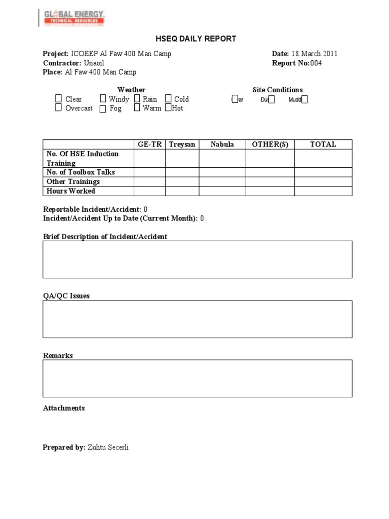 HSE Daily Report Rev1 | PDF