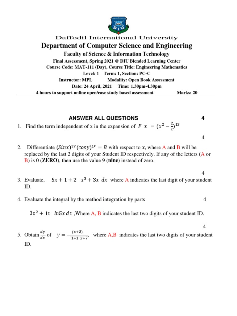 MAT-111 - Final Assessment - Spring21 - MPL | PDF
