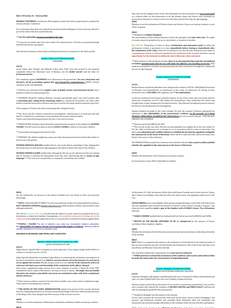 Hearsay Rule and Legal Case Analysis | PDF | Hearsay | Witness
