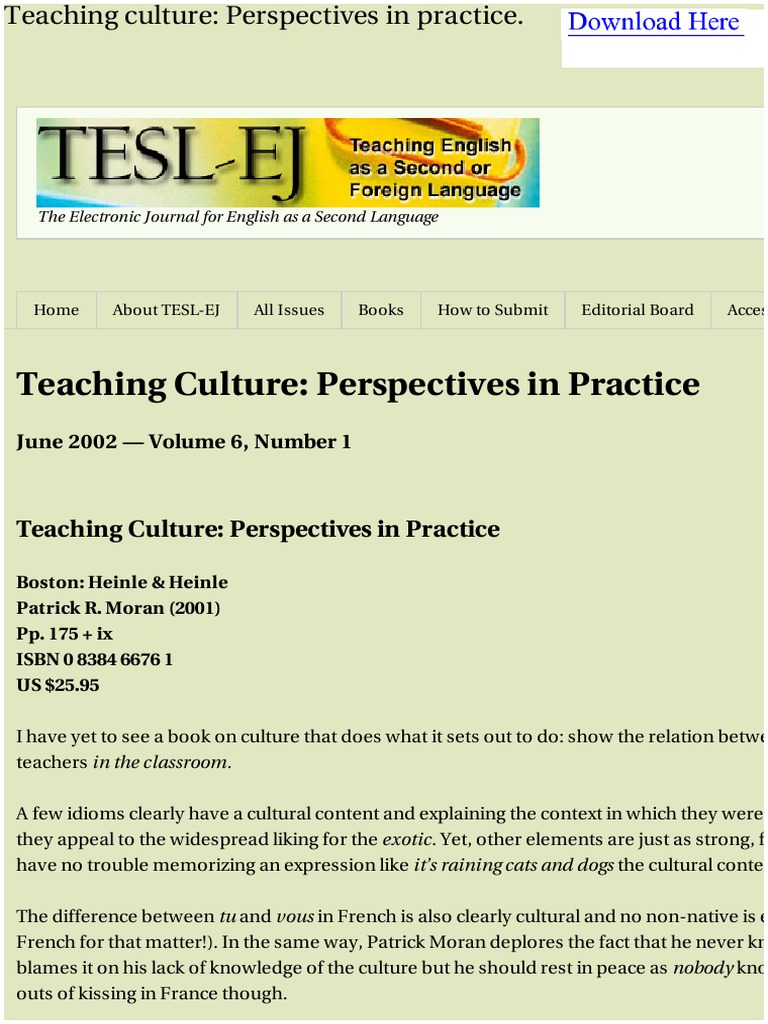 Teaching Culture: Perspectives in Practice | PDF | English As A Second ...