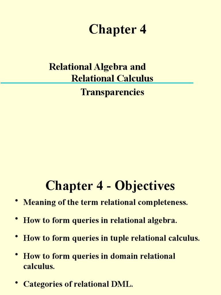 Relational Algebra and Relational Calculus Transparencies | PDF ...
