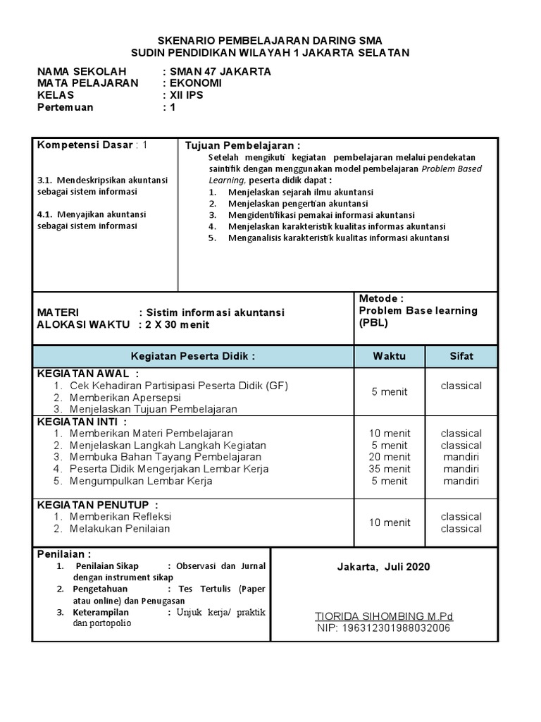 Skenario BDR Mapel Ekonomi Sma Kelas Xii Ips Js1 | PDF