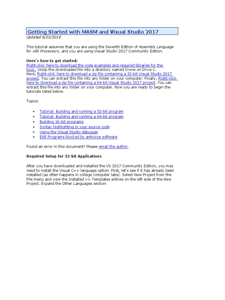 Getting Started With MASM and Visual Studio 2017 | PDF | Microsoft ...