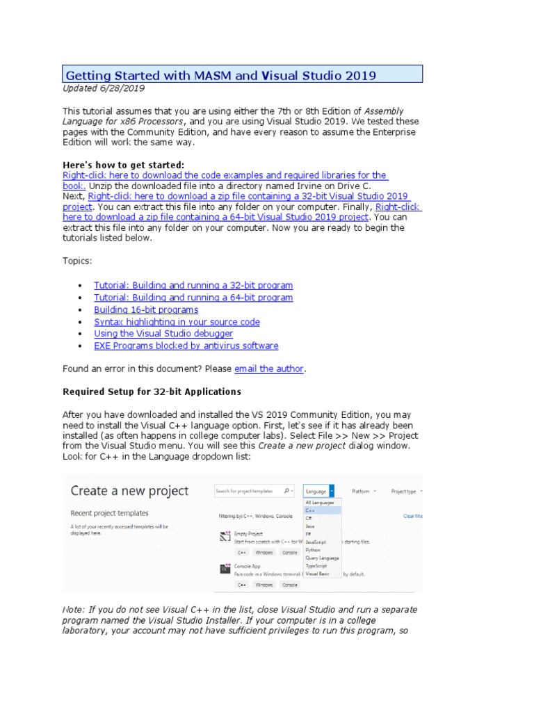 Getting Started With MASM and Visual Studio 2019 | PDF | Microsoft ...