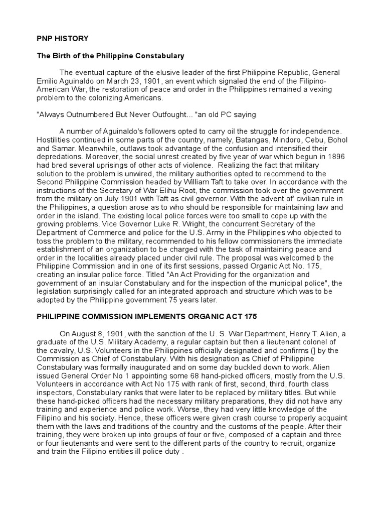 PNP History The Birth of The Philippine Constabulary | Download Free ...