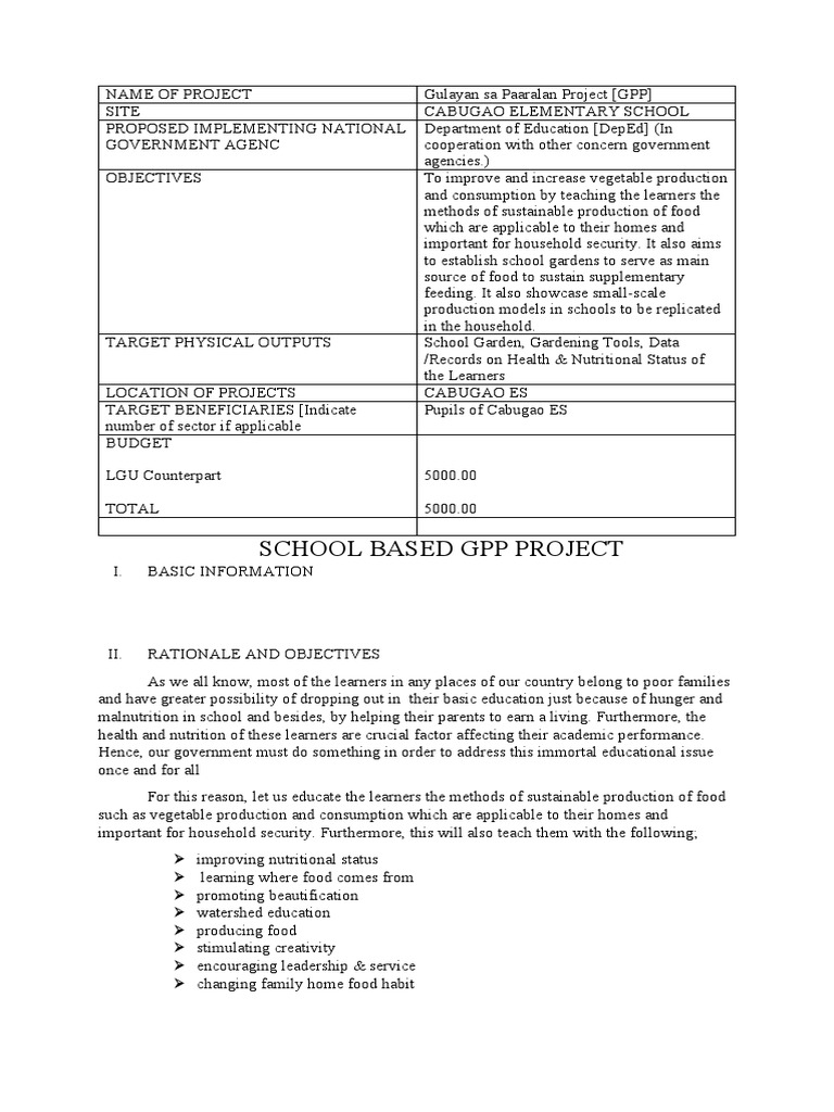 School Based GPP Project | PDF | Foods | Policy