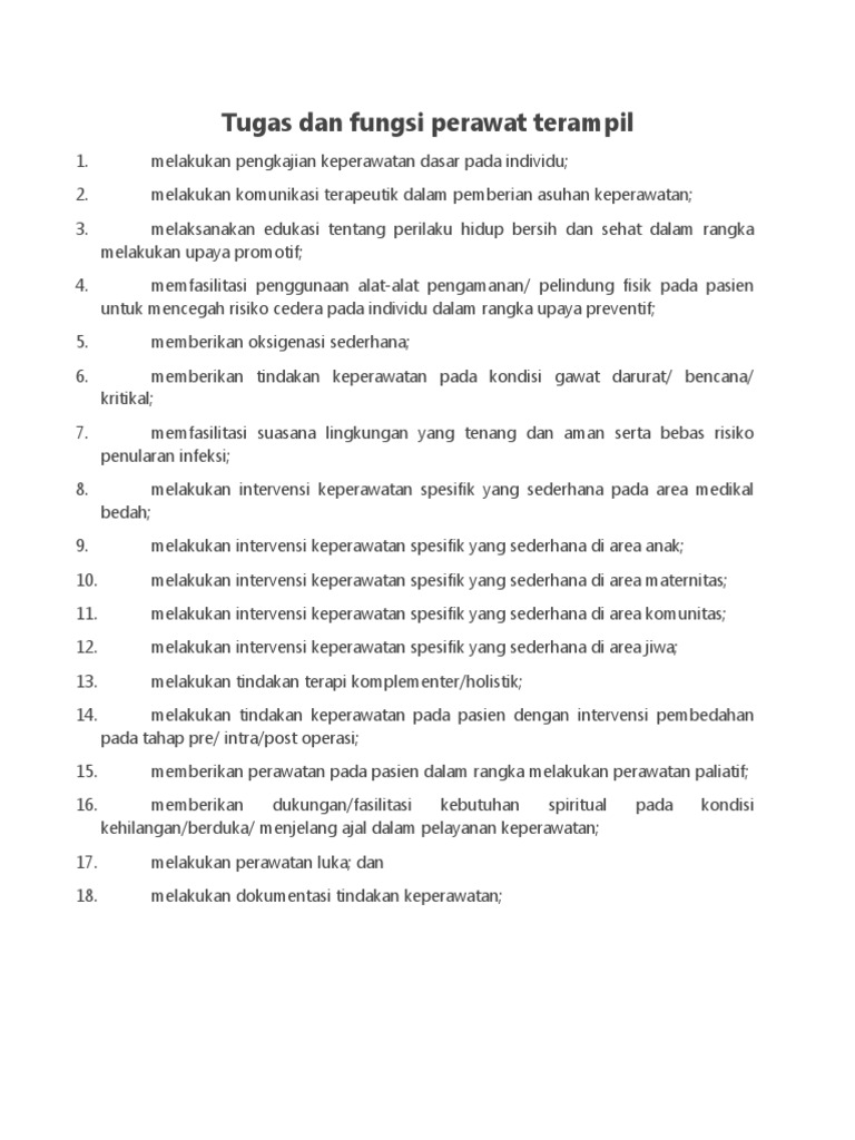 Tugas Dan Fungsi Perawat Terampil | PDF
