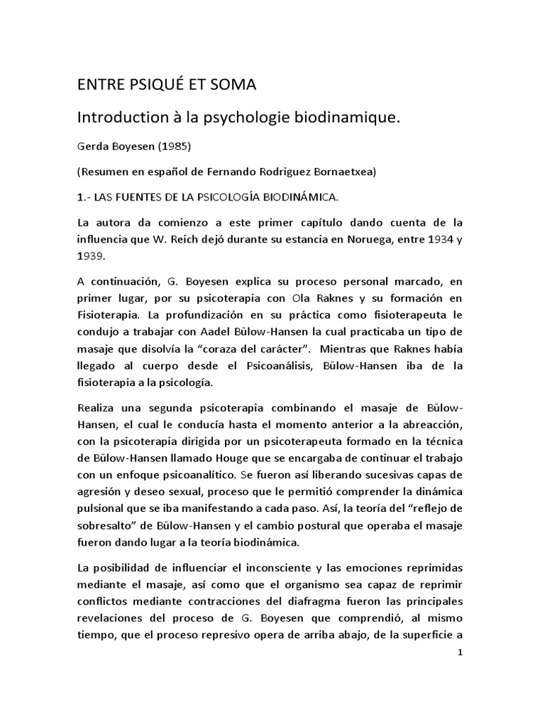 Entre - Psique - y - Soma, G. Boyesen | PDF | Masaje | Neurosis