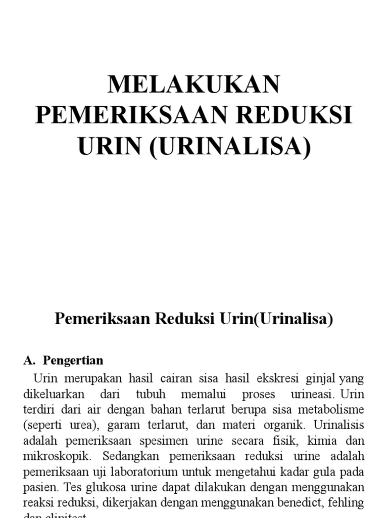 Melakukan Pemeriksaan Reduksi Urin (Urinalisa) | PDF