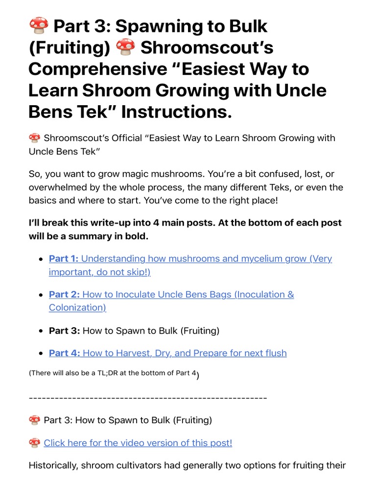 Spawn to Bulk: Uncle Bens Tek Guide | PDF | Mushroom | Nature