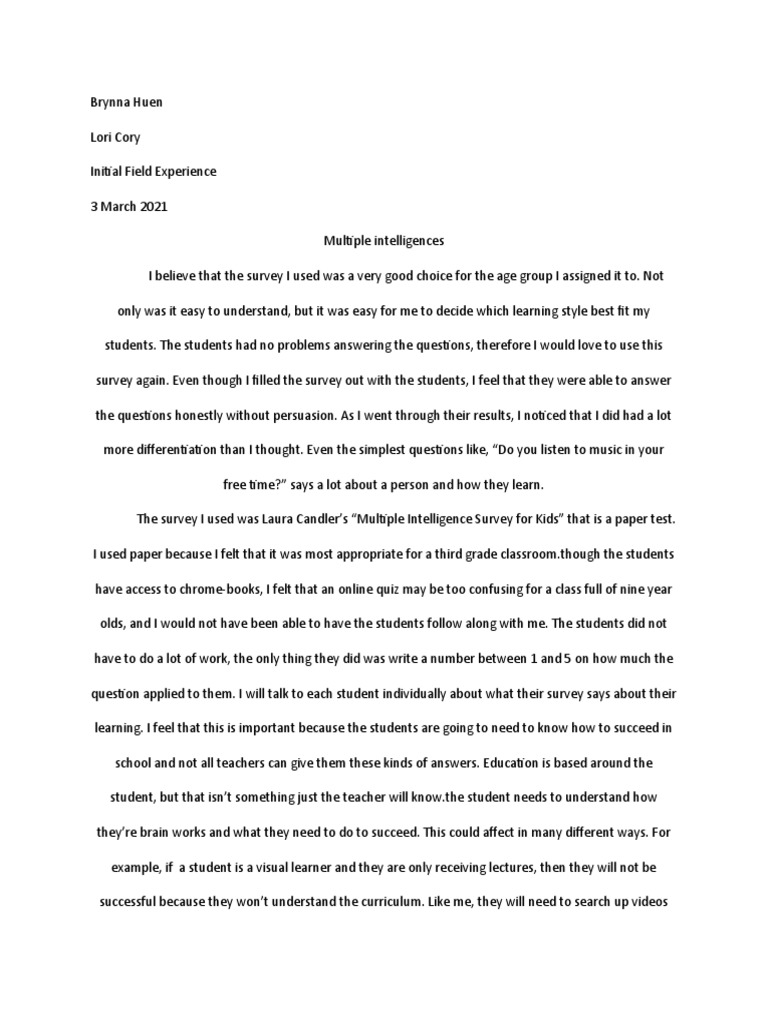 Multiple Intelligences Survey 1 | PDF | Learning Styles | Learning