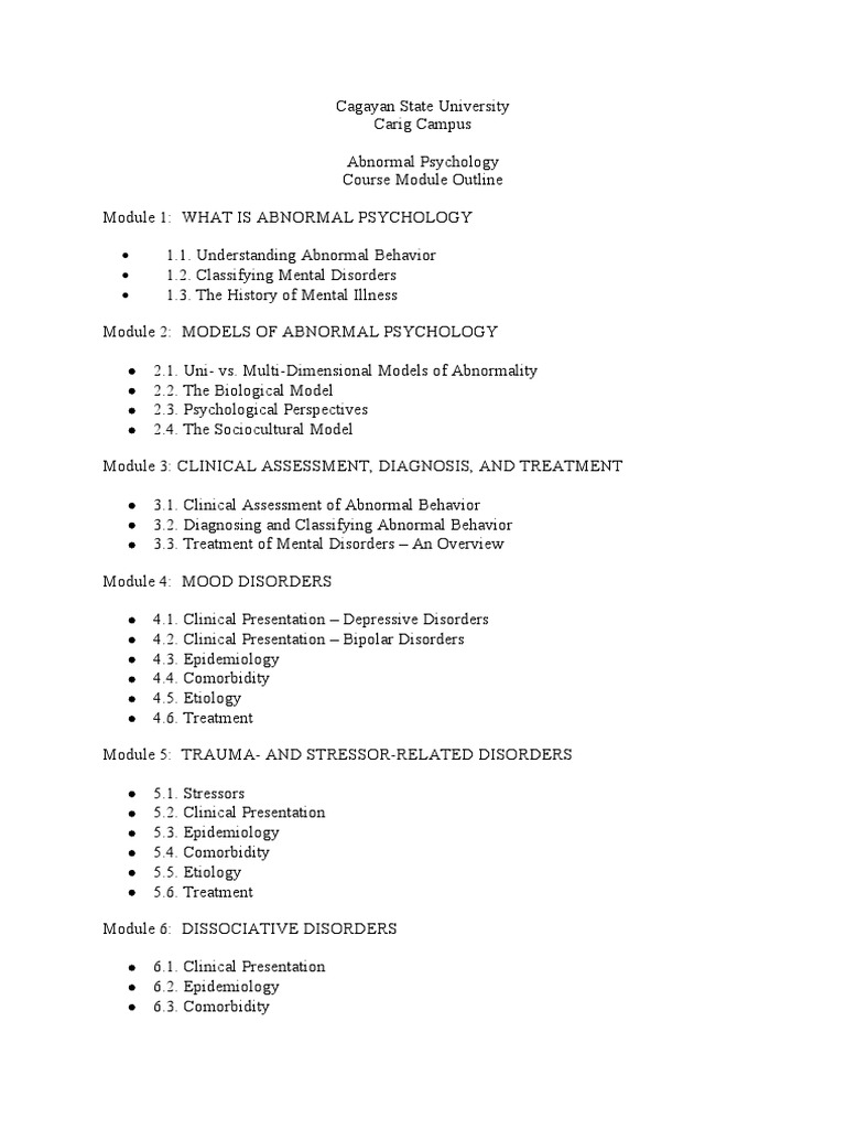 Abnormal Psychology Course Outline | PDF | Mental Disorder | Comorbidity