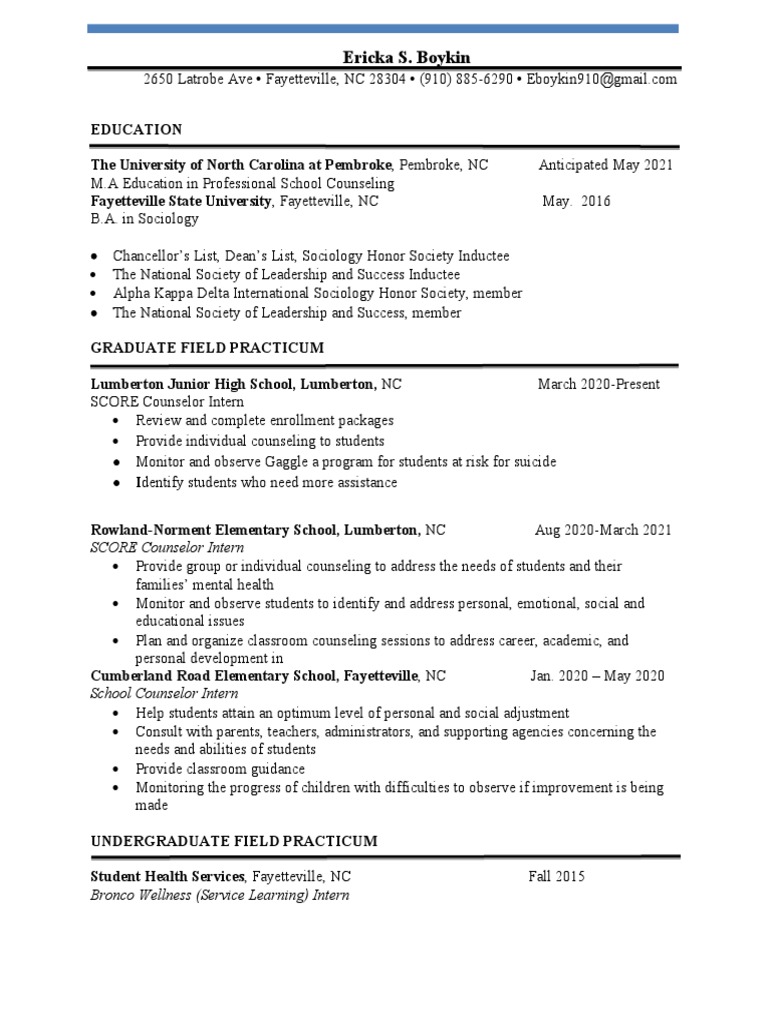 Ericka Resume Internship 1 | PDF | School Counselor | Human Nature