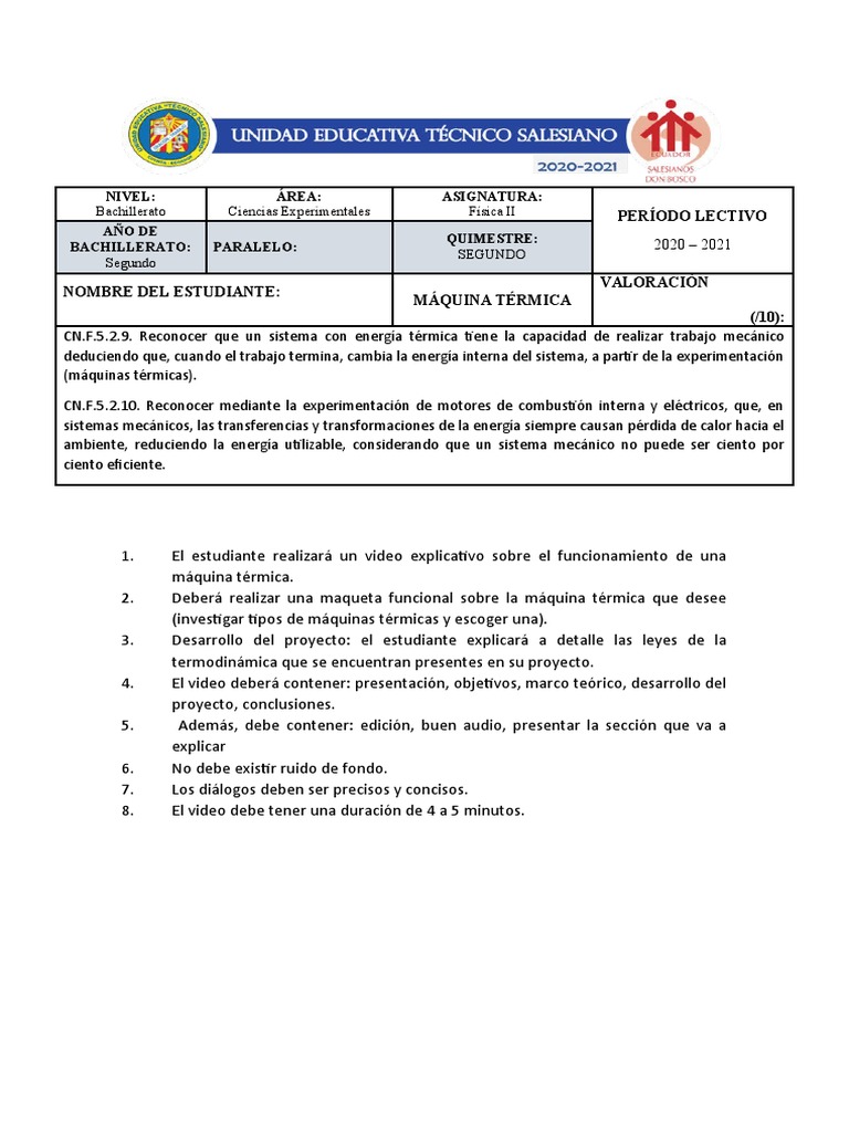 Máquina Térmica Proyecto | PDF