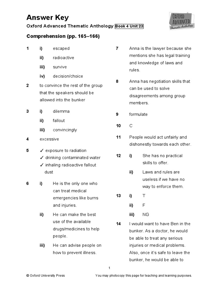 Answer Key: Comprehension (Pp. 165-166) | PDF